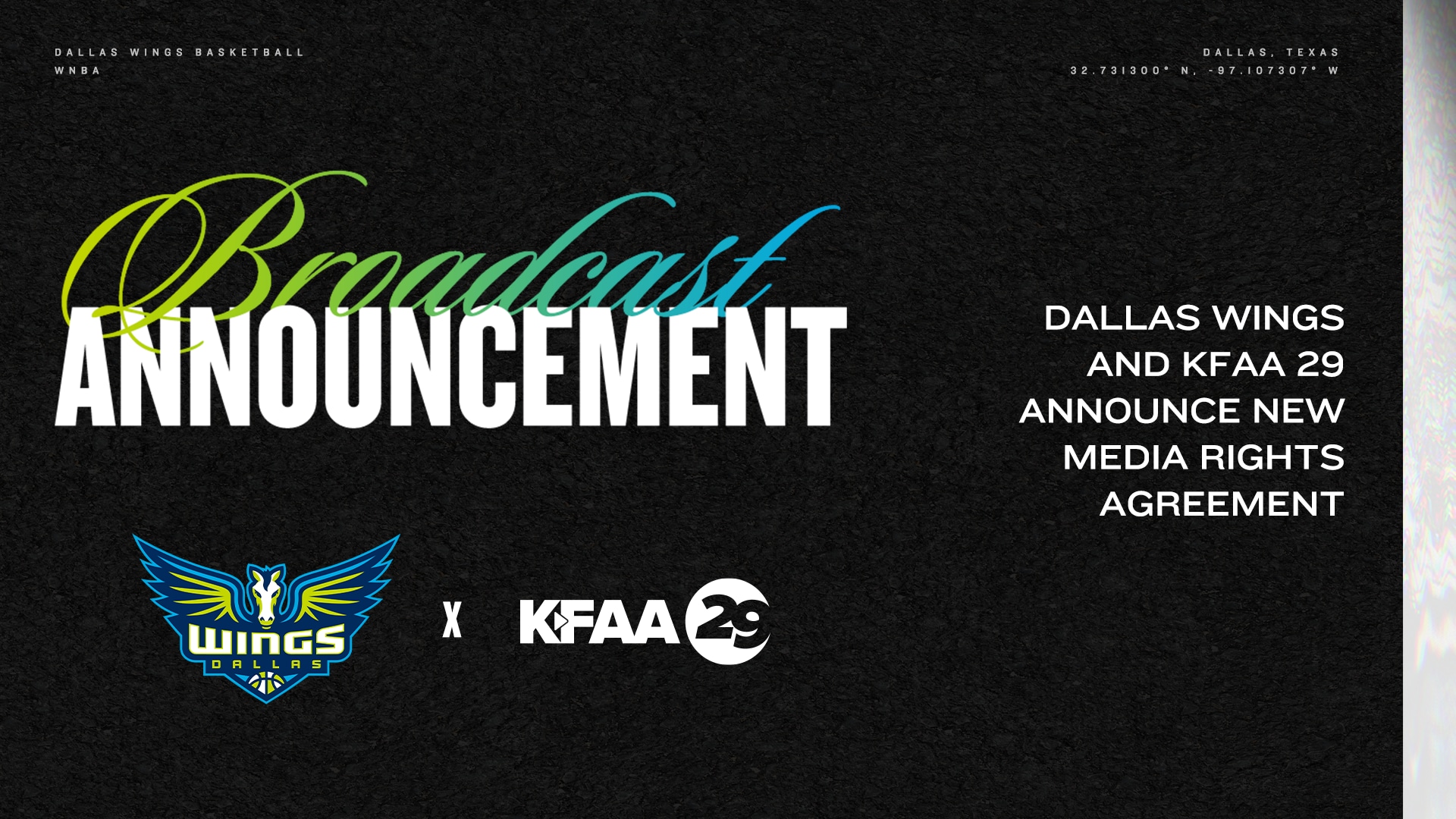 Dallas Wings Partners with TEGNA’s KFAA for Broadcast Rights Agreement