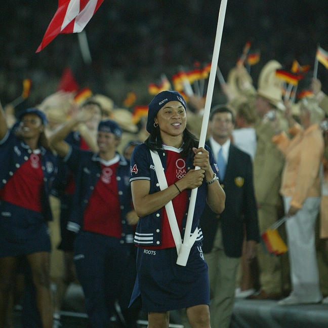 Olympic History: Dawn Staley Carries American Flag At Athens Opening ...